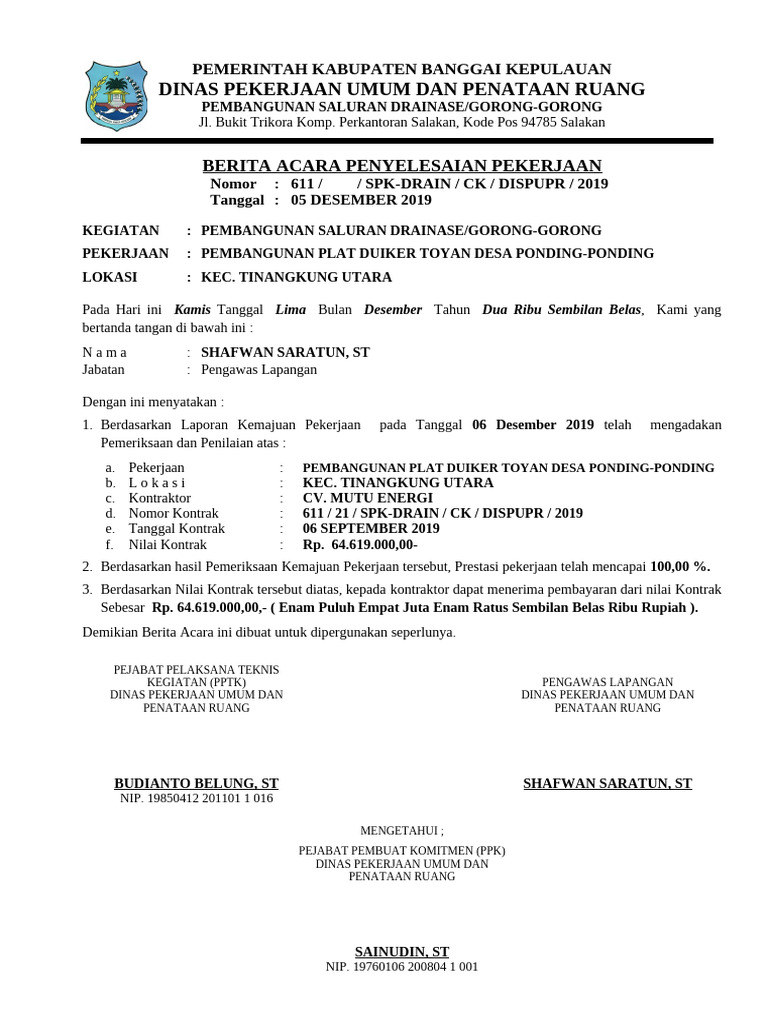 Berita Acara Selesai Plat Deker Ponding2 | PDF