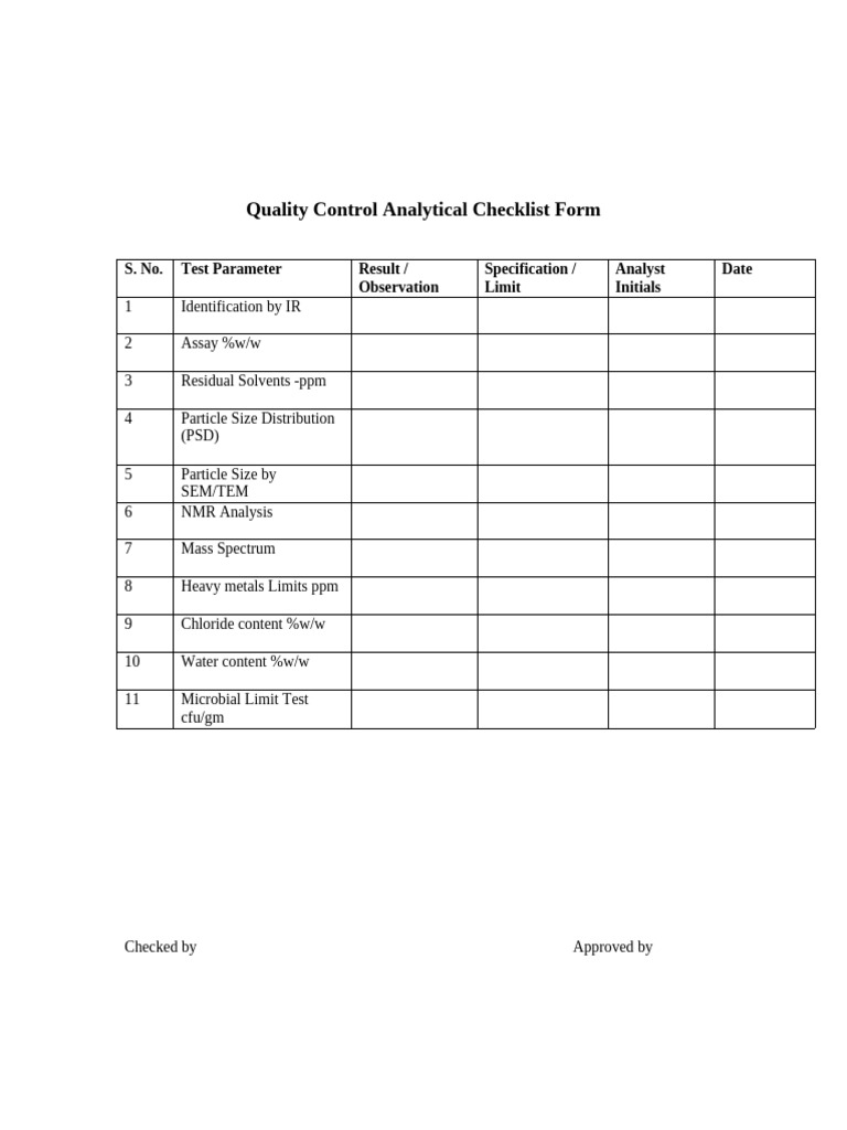 QC Analytical Checklist Form | PDF