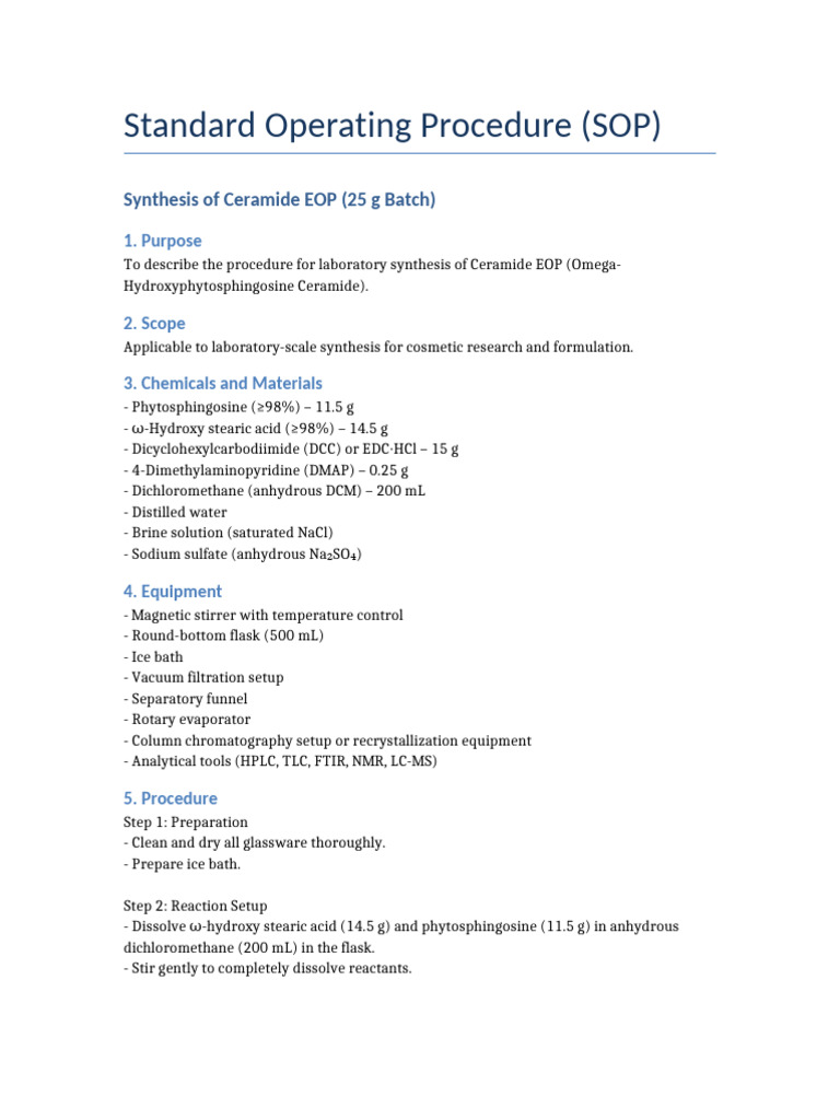 Ceramide EOP Synthesis SOP | PDF | Organic Synthesis | Thin Layer Chromatography
