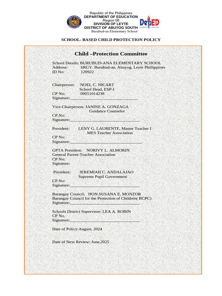 School Based Child Protection Policy | PDF | Bullying | Violence