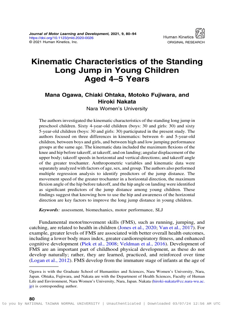 Kinematic Characteristics of The Standing Long Jump in Young Children ...