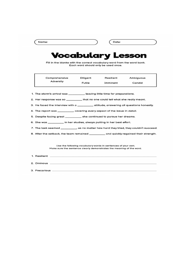 Printablee.com 9th Grade English Vocabulary Practice Sheets 26842 ...