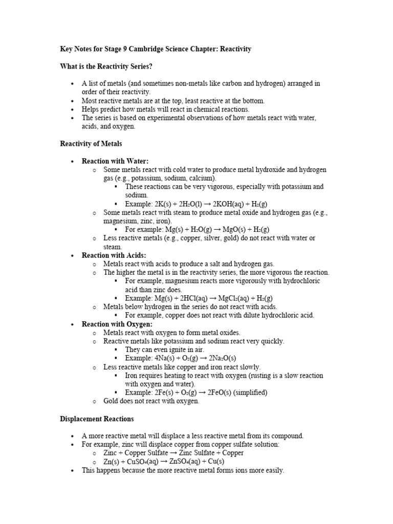 Understanding the Reactivity Series of Metals | PDF | Chemical ...