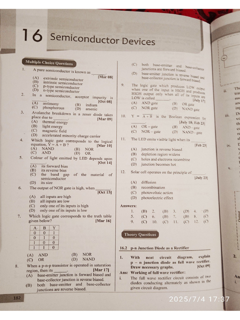Semiconductor Devices Questions | PDF