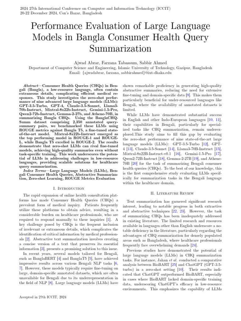 Performance Evaluation of Large Language - Models in Bangla Consumer Health Query ...
