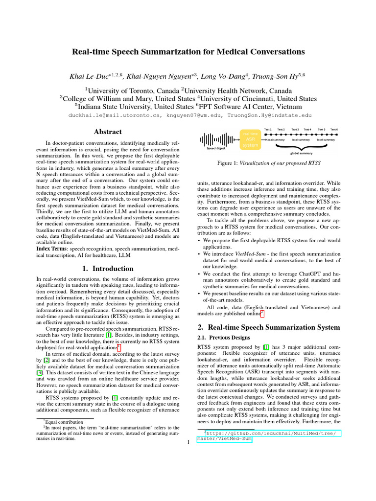 Real-Time Speech Summarization For Medical Conversations | PDF | Speech Recognition | Artificial ...