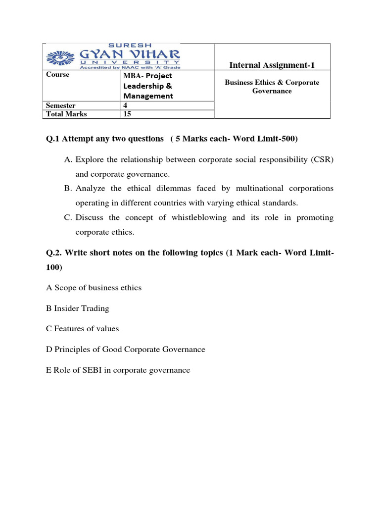 Business Ethics & Corporate Governance 1 | PDF