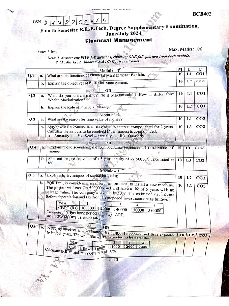 Finance Question Paper Makeup Exam | PDF