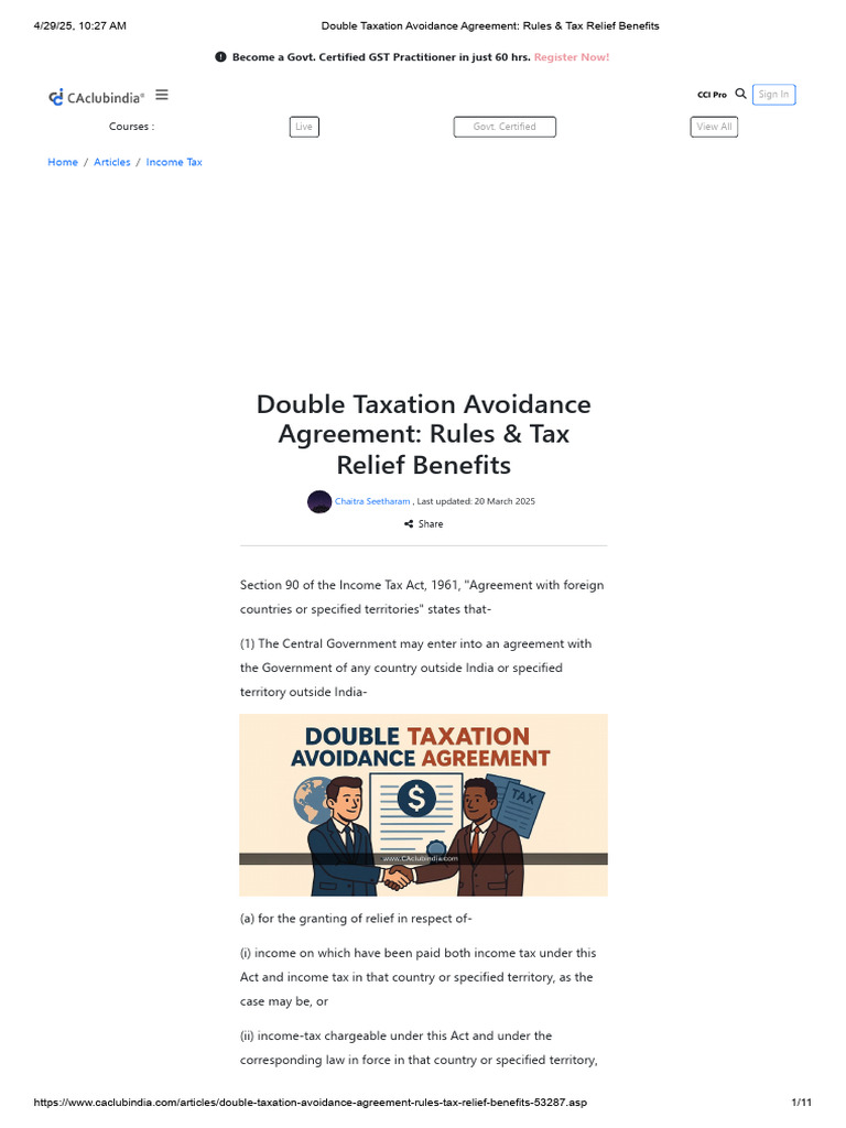 Double Taxation Avoidance Agreement Guide | PDF | Tax Treaty | Double ...