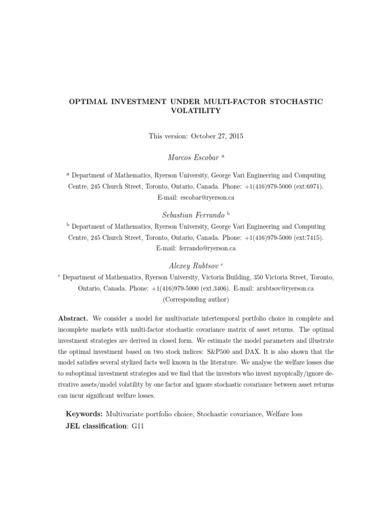 Multifactor Stochastic Volatility | PDF | Option (Finance) | Covariance