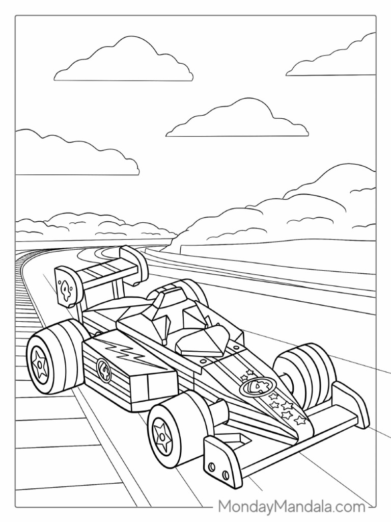 Easy Formula 1 Race Car For Kids To Color | PDF