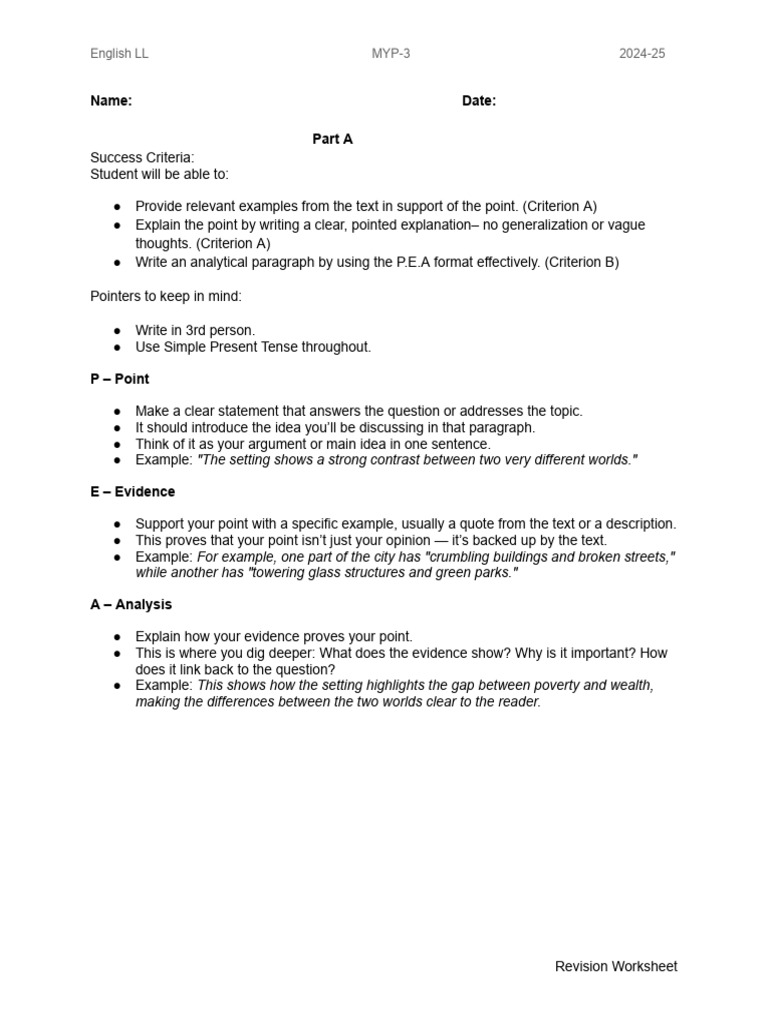 MYP3 Revision Worksheet | PDF