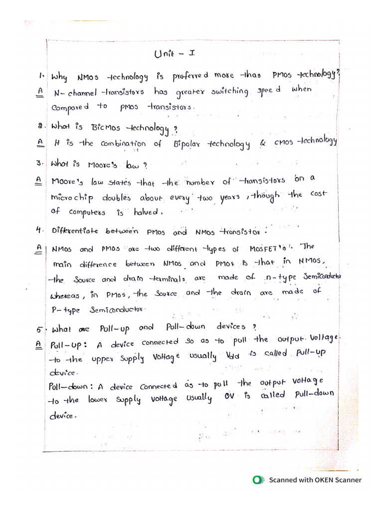 Vlsi (r20) 2 Marks Questions | PDF