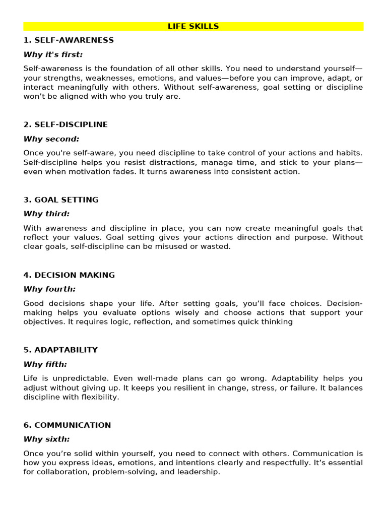 Life Skills | PDF