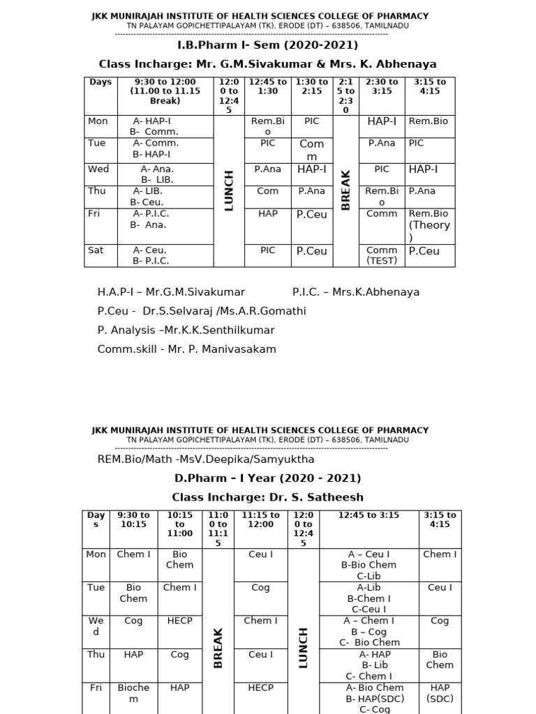 HAPGMS Class Schedule 2020-2021 | PDF