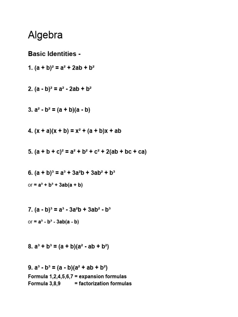 Algebra Cheat Sheet | PDF | Quadratic Equation | Equations