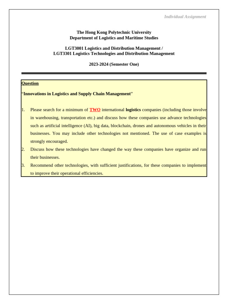 LGT3001 - 3301 Individual Assignment | PDF | Logistics | Plagiarism