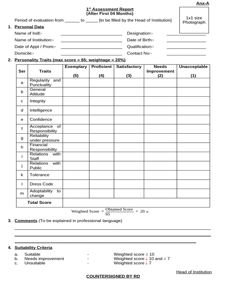 Anx-A (1st Assessment Proforma) | PDF