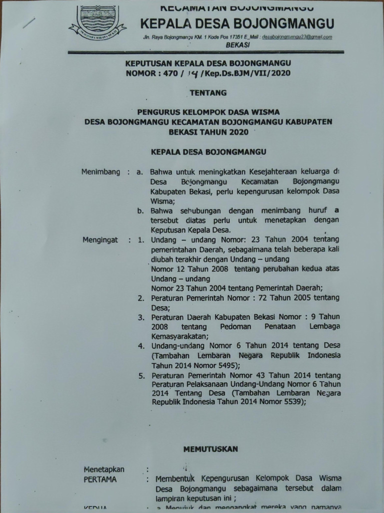 SK Pengurus Kelompok Dasa Wisma | PDF