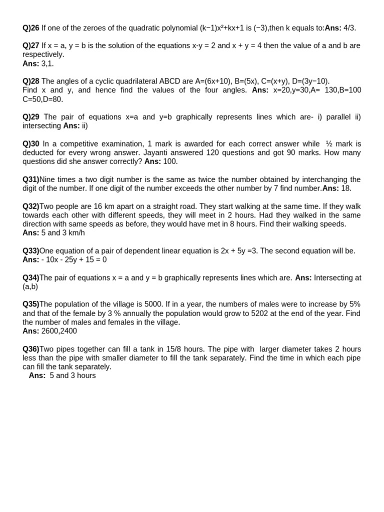 Linear Worksheet | PDF