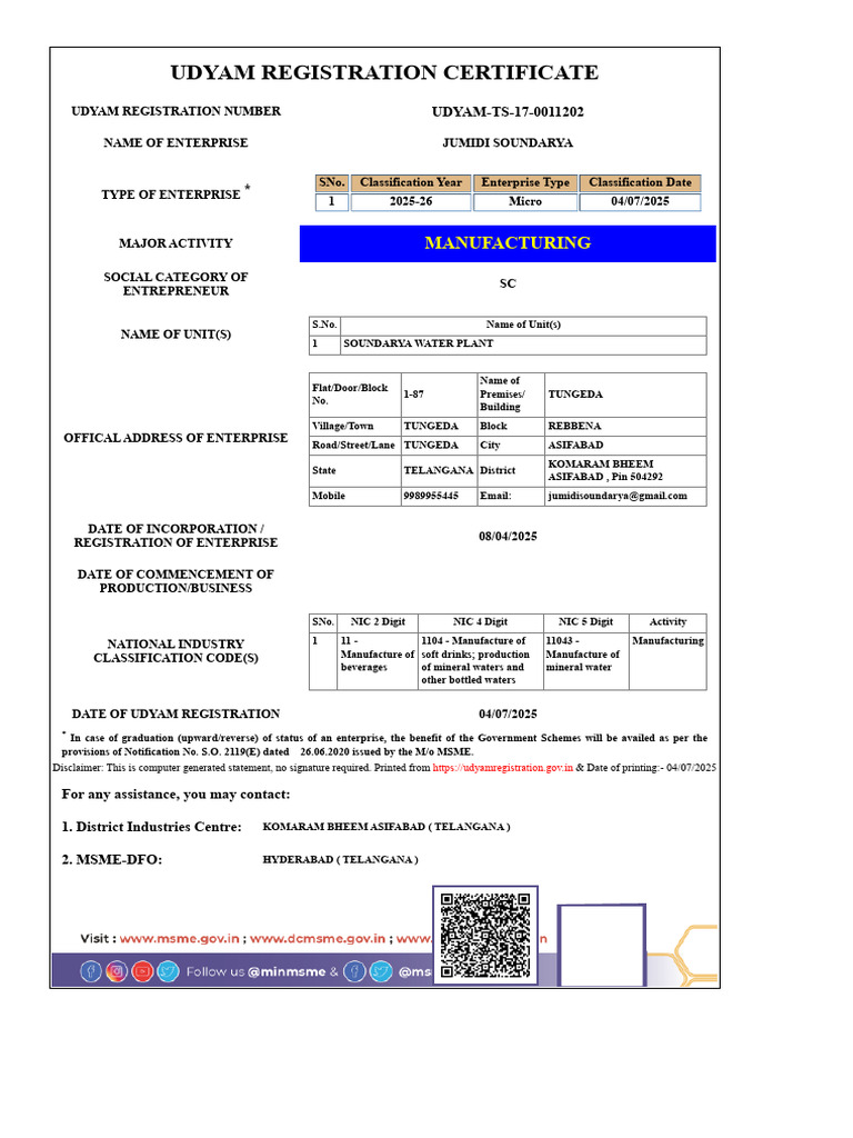 Print - Udyam Registration Certificate | PDF