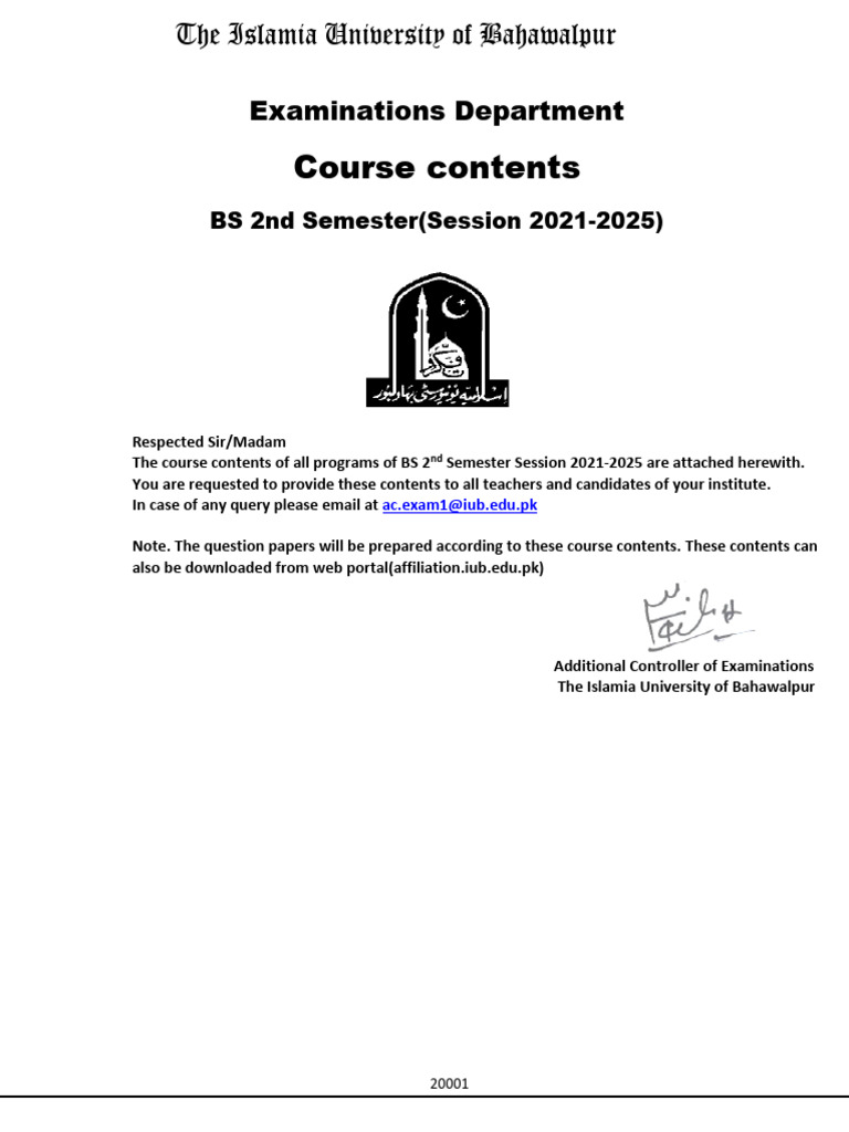1659339914-Course Contents of BS 2nd Semester Session 2021-2025 | PDF ...