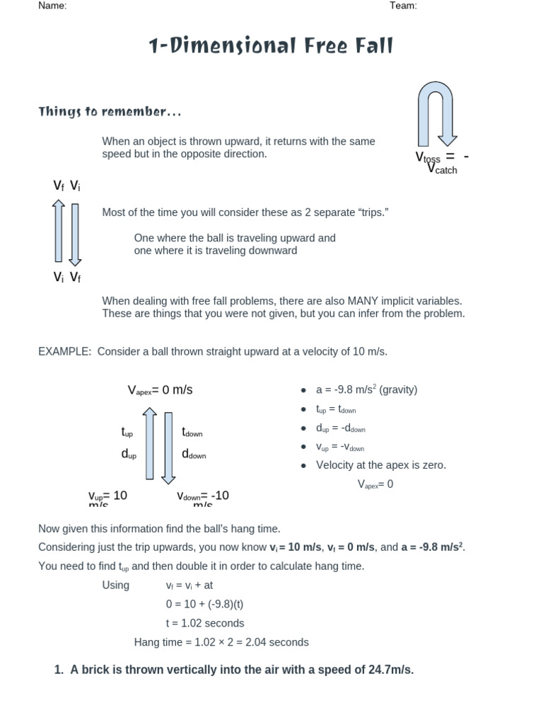 League 05 - 1-Dimensional Free Fall | PDF | Mechanics