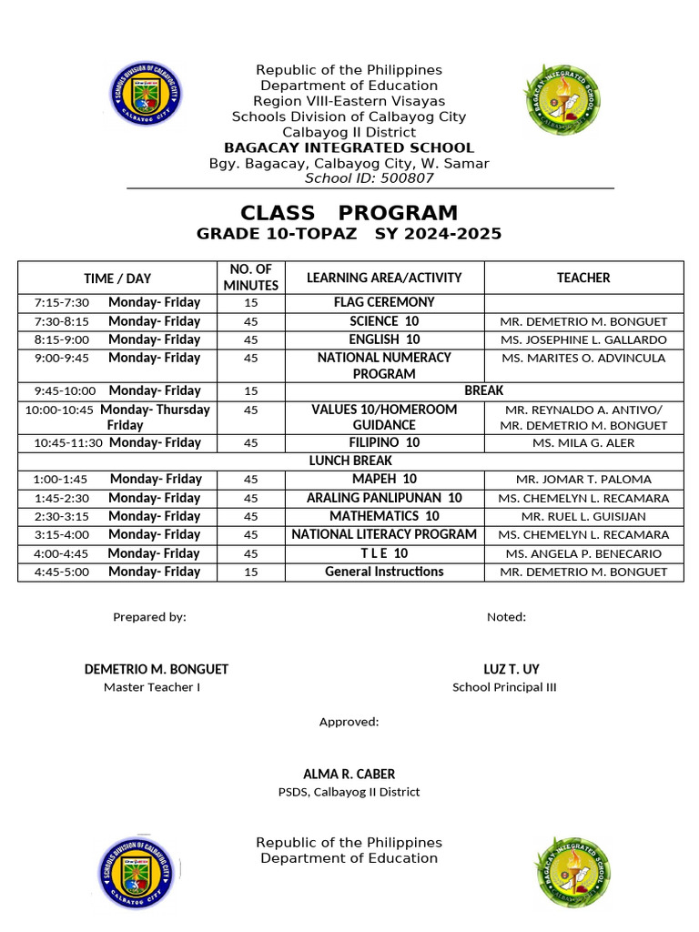 Teacher's Program 2024-2025 | PDF | Teaching | Learning
