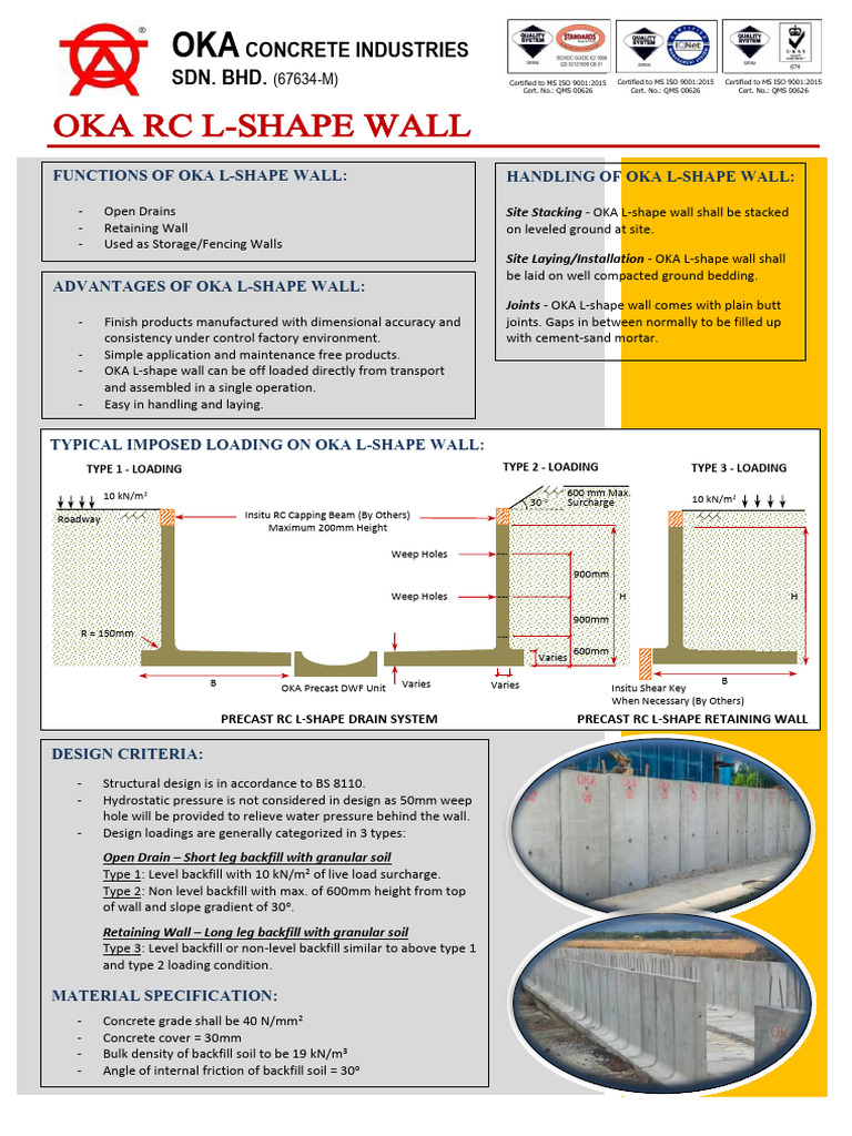 OKA L-Shape Wall Specifications Guide | PDF | Building Engineering ...