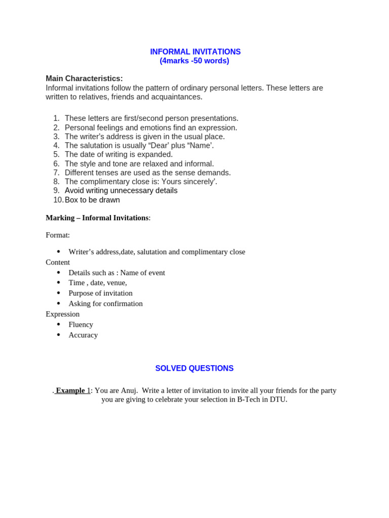Informal Invitation Writing Guide | PDF