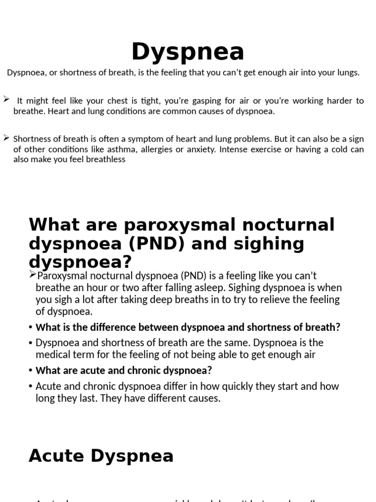 Breathlessness or Shortness of Breath (Dyspnea) | PDF | Respiratory ...