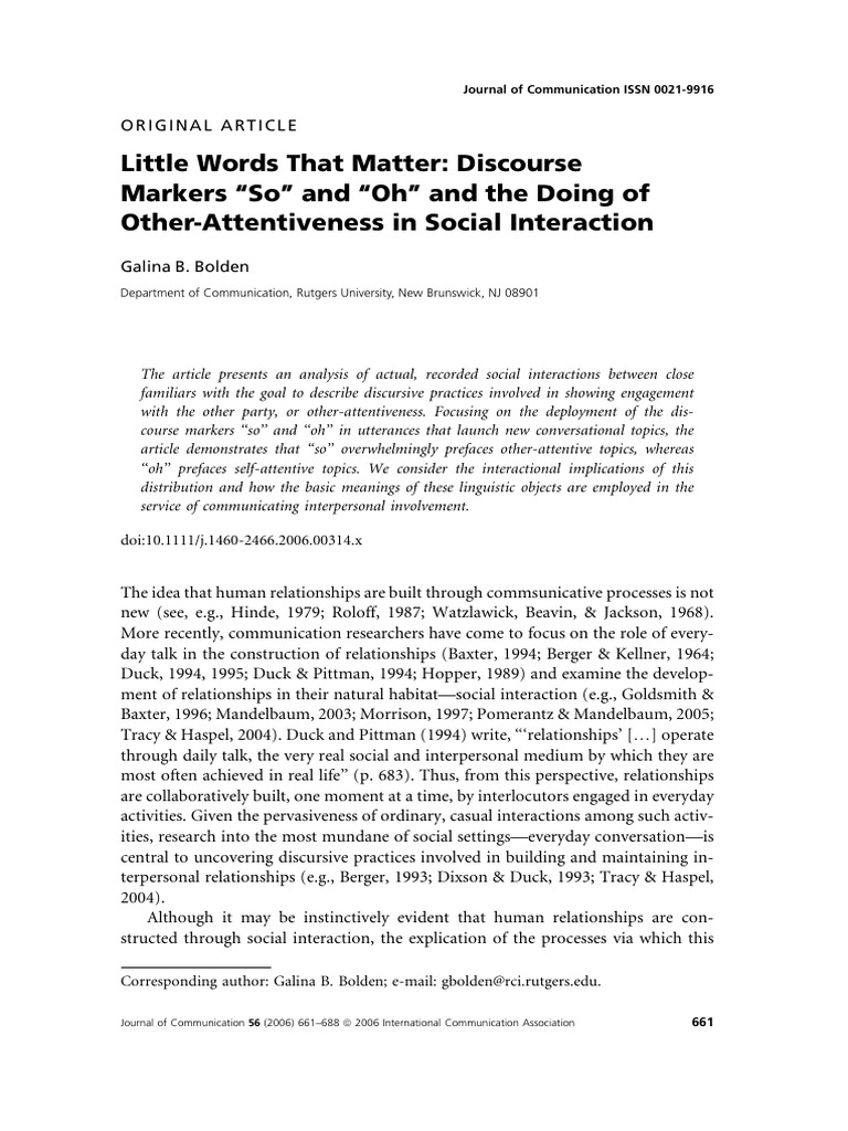 Little Words That Matter - Discource Markers 'So' and 'Oh' and THR ...