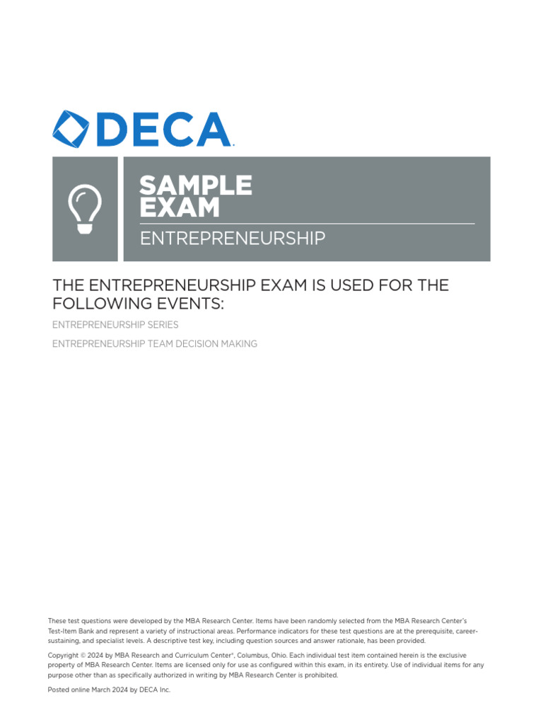 Entrepreneurship Exam Sample Questions | PDF | Entrepreneurship ...