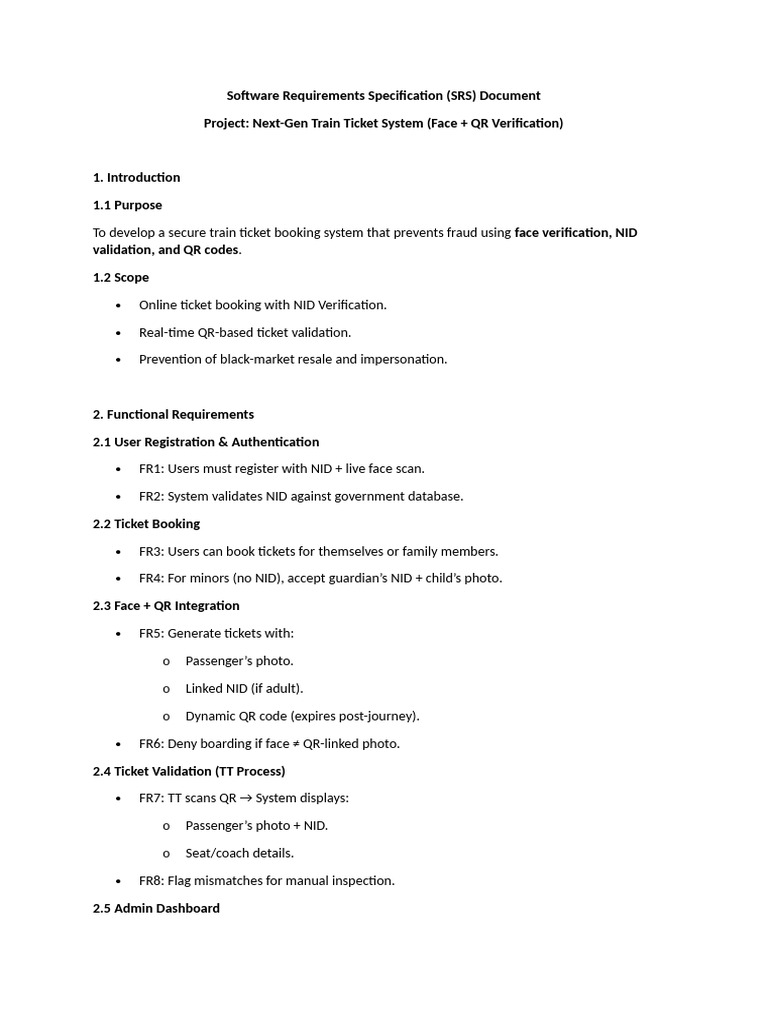 SRS Document Next-Gen Train Ticket System | PDF