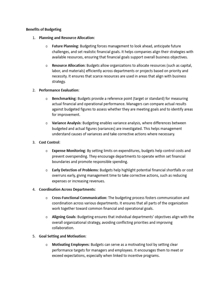 Benefits and Limitations of Budgeting | PDF | Budget | Expense