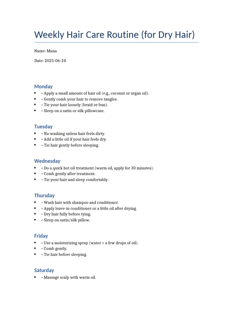 Muna Weekly Hair Care Routine | PDF