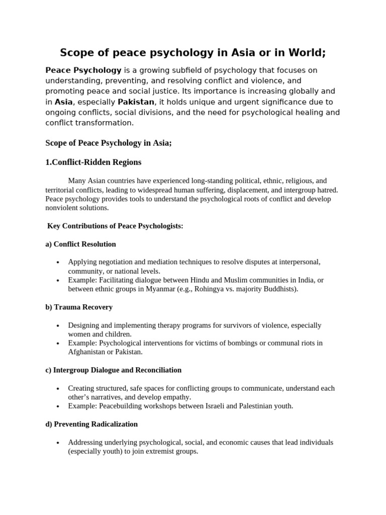 Scope of Peace Psychology in Asia or in World | PDF | Psychology ...