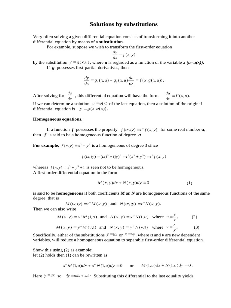 Lecture 6 Solutions by Substitutions | PDF | Ordinary Differential ...
