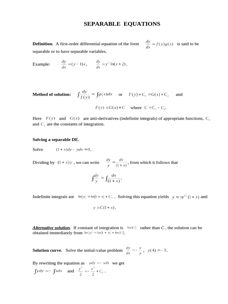 Lecture 3 Separable Equations | PDF | Equations | Integral