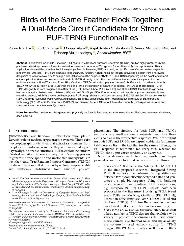 Dual-Mode PUF-TRNG Design for IoT | PDF | Support Vector Machine ...