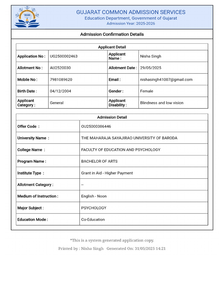 Admission Allotment | PDF
