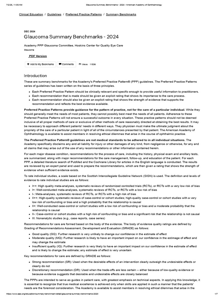 Glaucoma Summary Benchmarks - 2024 - American Academy of Ophthalmology ...