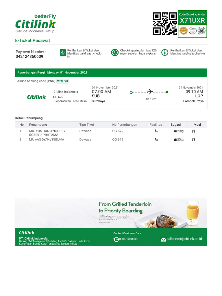 E-Ticket Penerbangan Citilink X71UXR | PDF