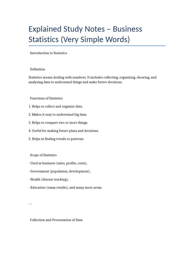 Explained Study Notes Business Statistics | PDF | Statistical Analysis ...