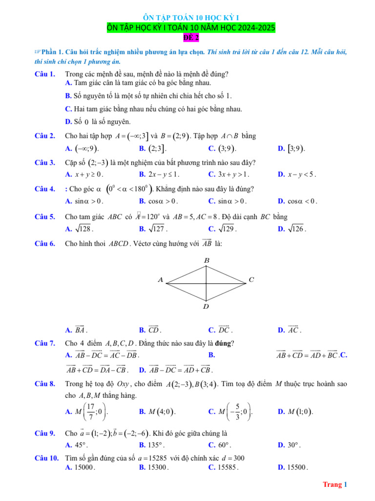 De On Tap HK1 Toan 10 KNTT de 2 | PDF
