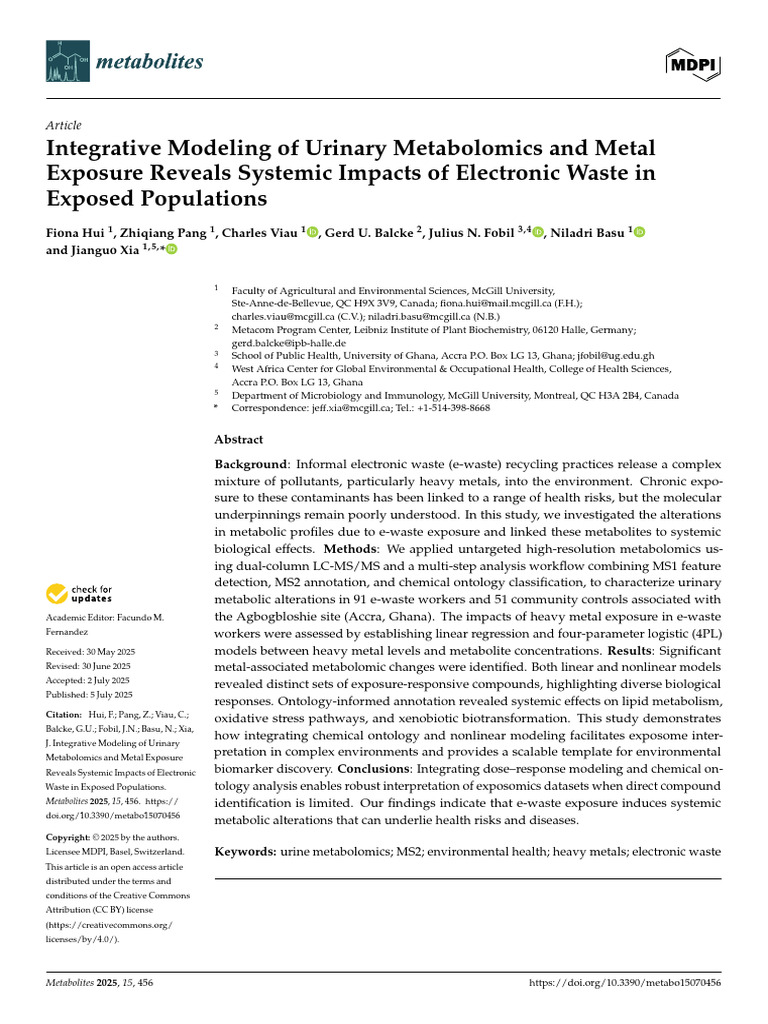Integrative Modeling of Urinary Metabolomics and Metal Exposure Reveals ...