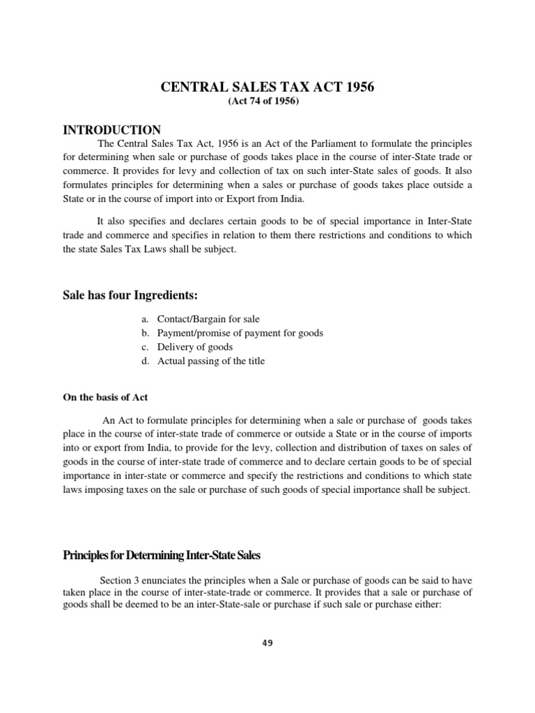 Central Sales Tax Act 1956 | PDF | Value Added Tax | Capital (Economics)