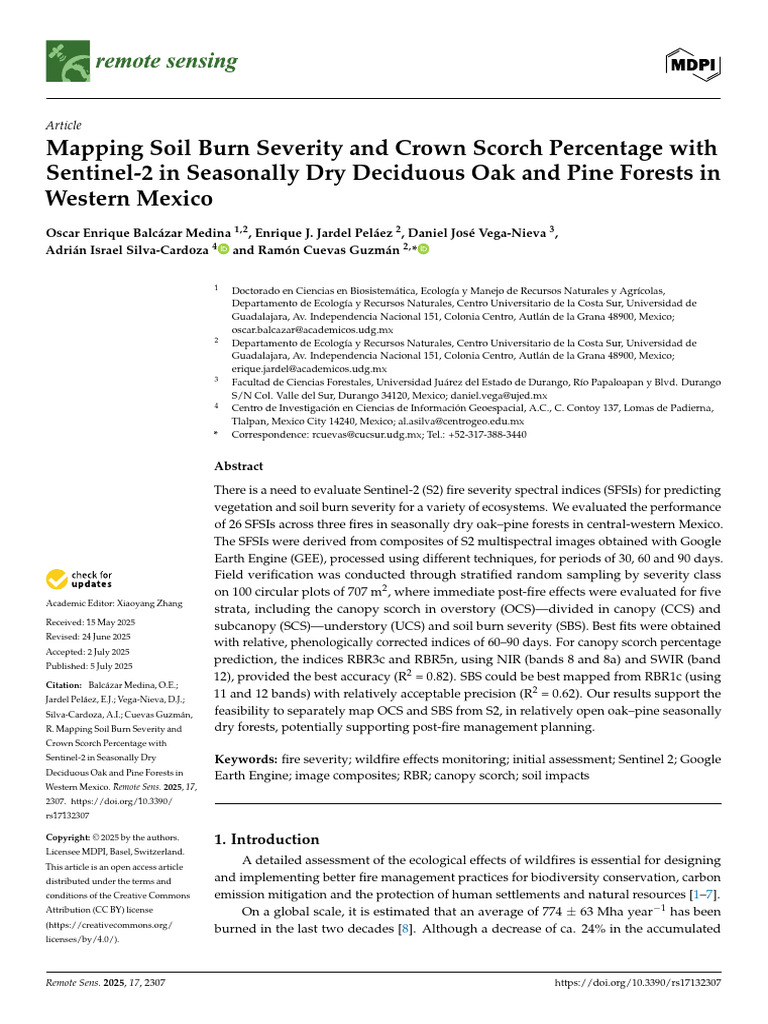 Mapping Soil Burn Severity and Crown Scorch Percentage With Sentinel-2 ...