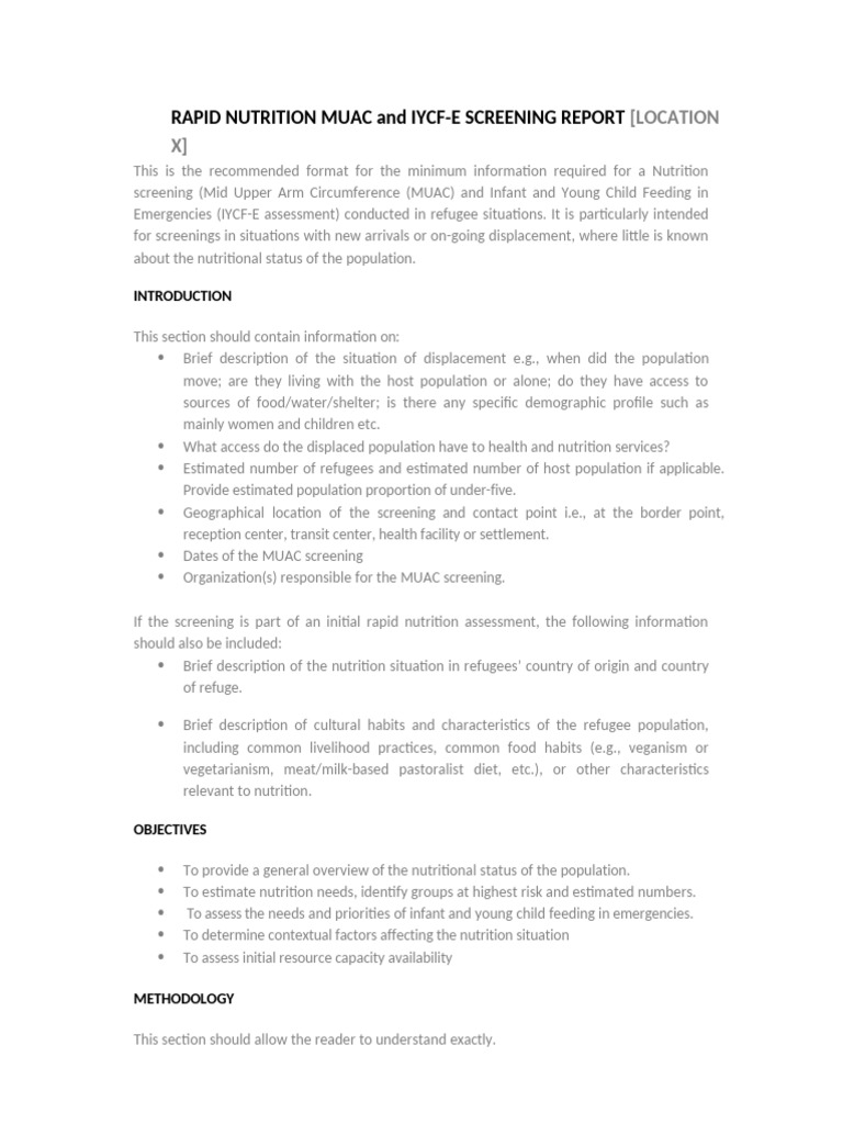 MUAC & IYCF-E Screening Report | PDF | Malnutrition | Refugee