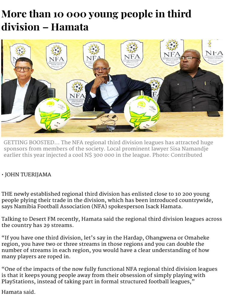 More Than 10 000 Young People in Third Division Says Hamata | PDF